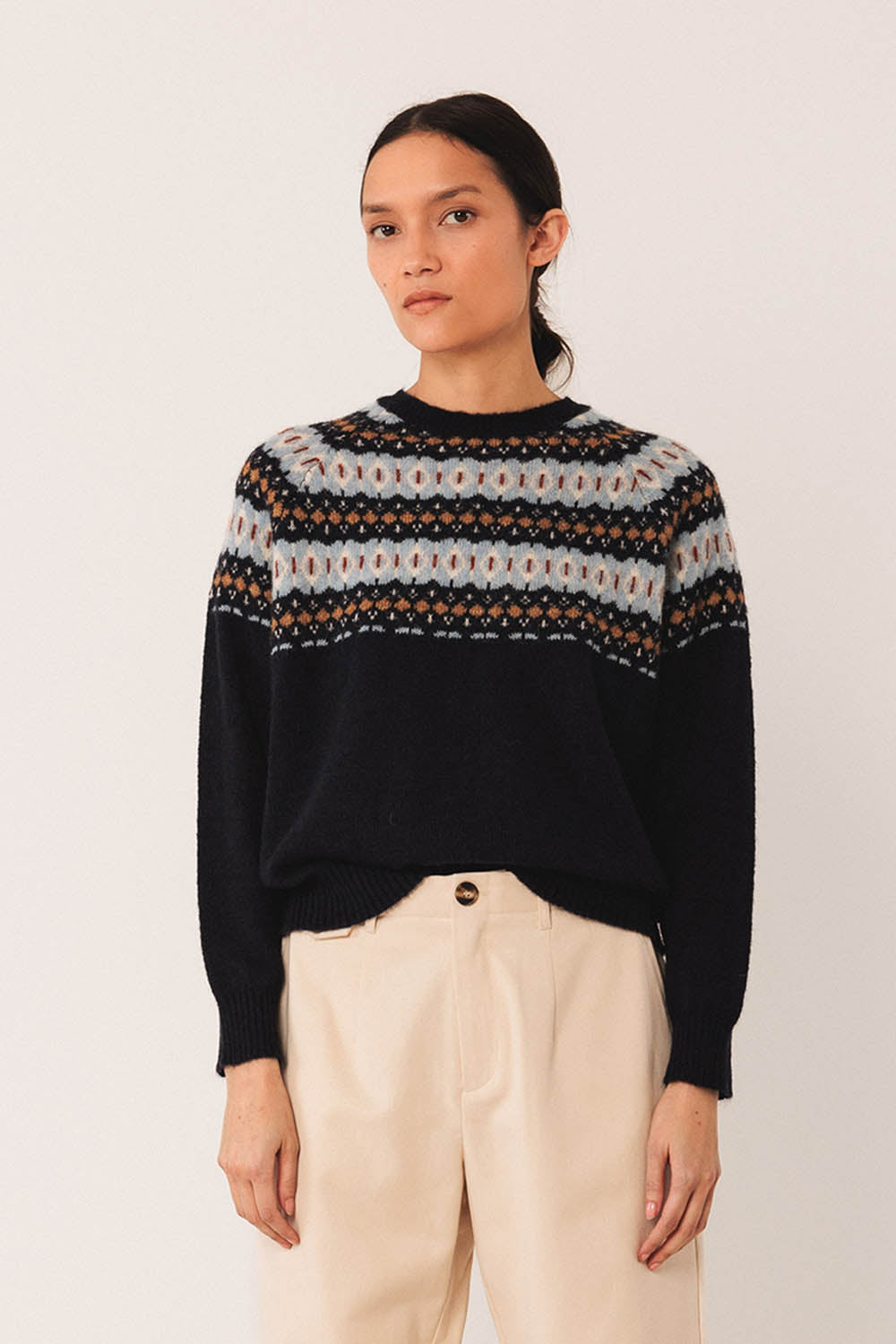 Jacquard Border Sweater – Jessie Juniper