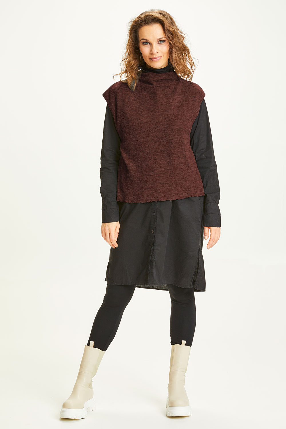 Box Vest With Draped Neck Chocolate Chip – Jessie Juniper